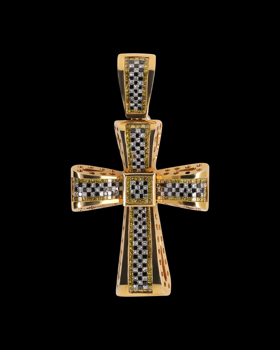 Invisible Set Black White Yellow Diamond Cross – Sona Golds